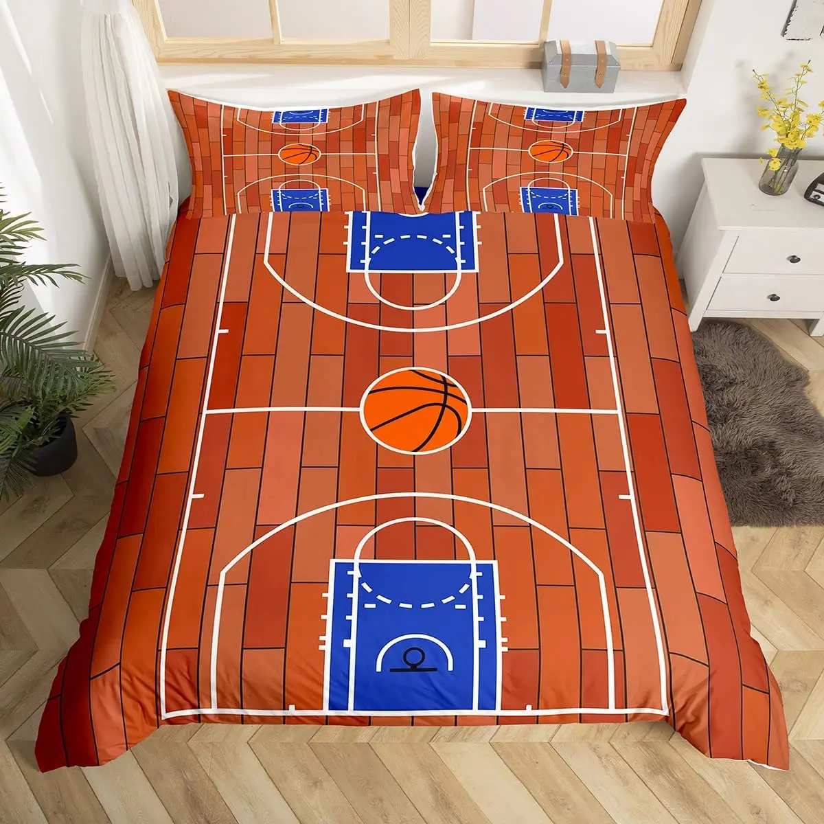 Basketball Bedding Set Kids Basketball Court Comforter Cover Set for ...
