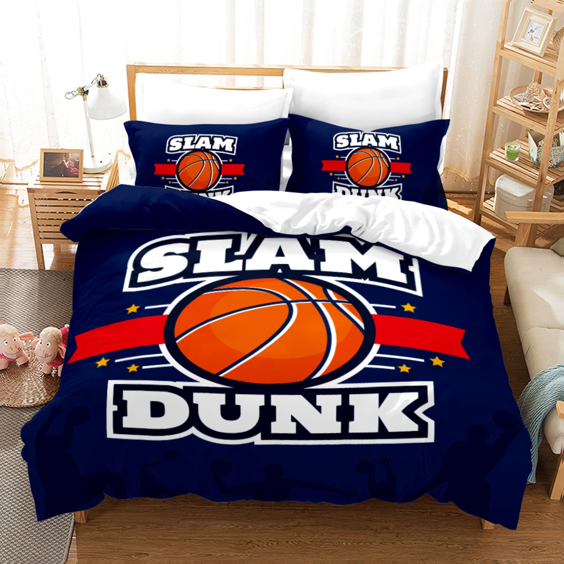 Basketball Bedding Set Navy Blue & Orange Bold Design with Player ...