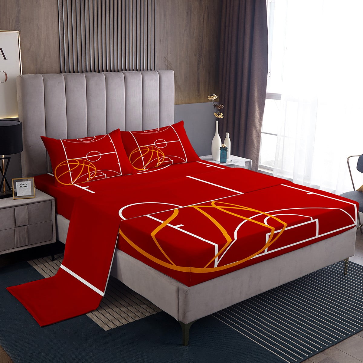 Basketball Bedding Set Queen Size Basketball Bed Sheets Set Teens,Red ...
