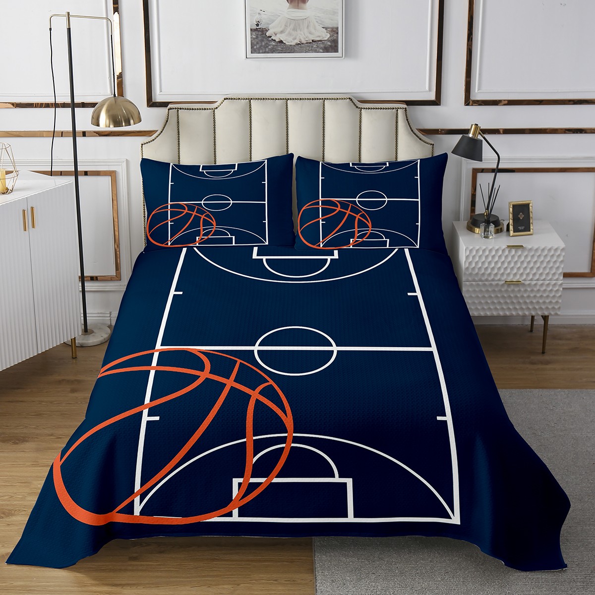 Basketball Bedding Set Queen Size Basketball Quilt Set Teens,Dark Blue ...