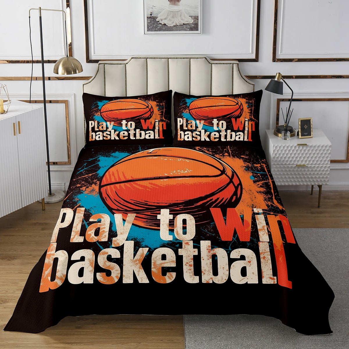 Basketball Bedspread King Size Sports Quilt Set Teen Abstract Tie-Dyed ...
