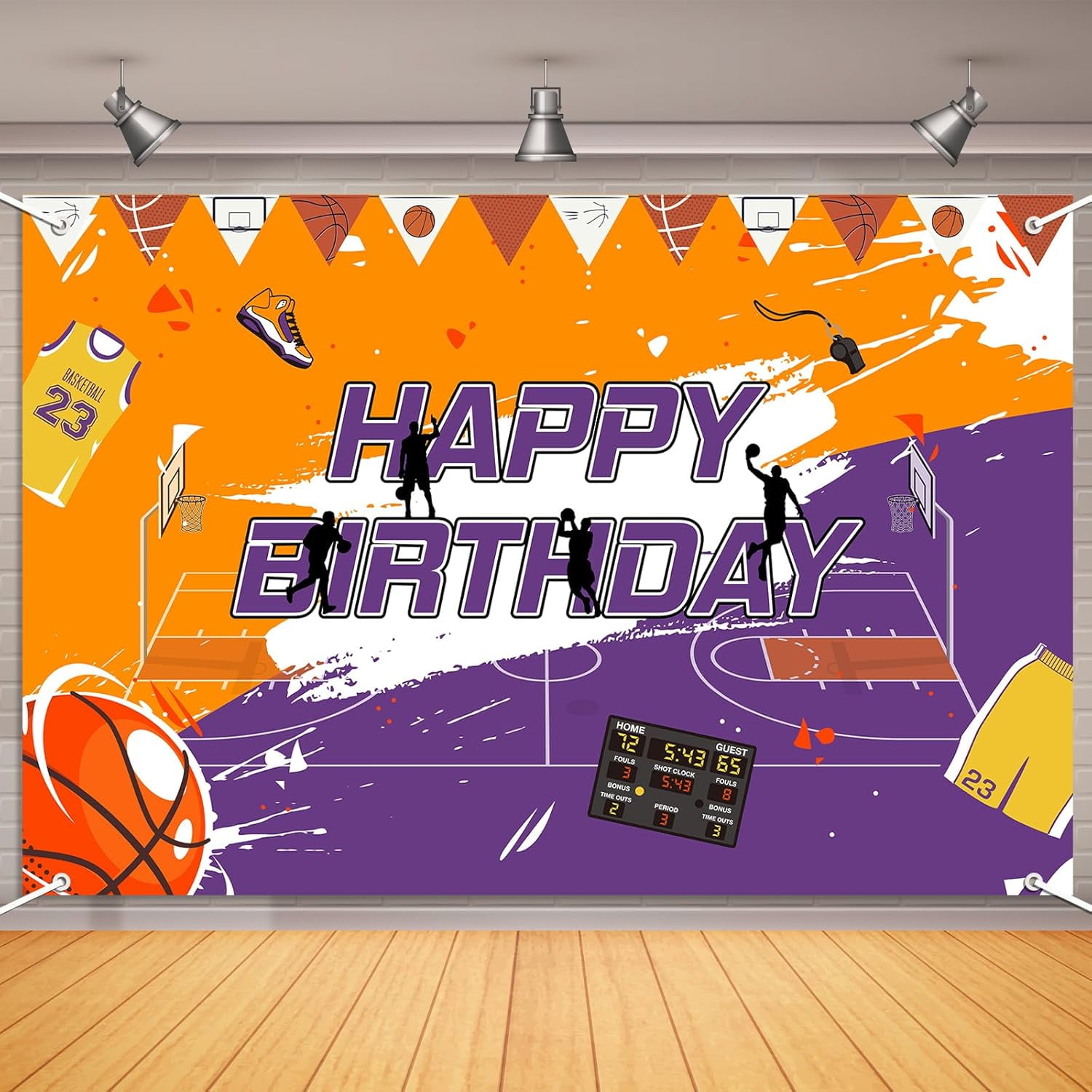 Basketball Birthday Backdrop Banner Basketball Happy Birthday Party ...