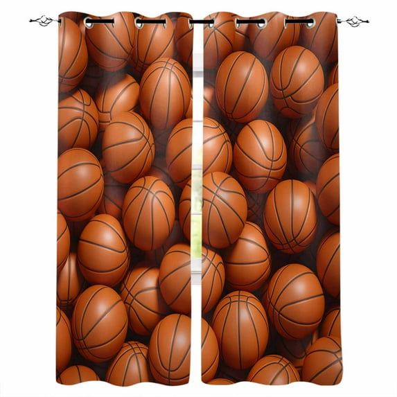 Basketball Blackout Curtains 96 Inches Long, Sports Brown Basketball ...