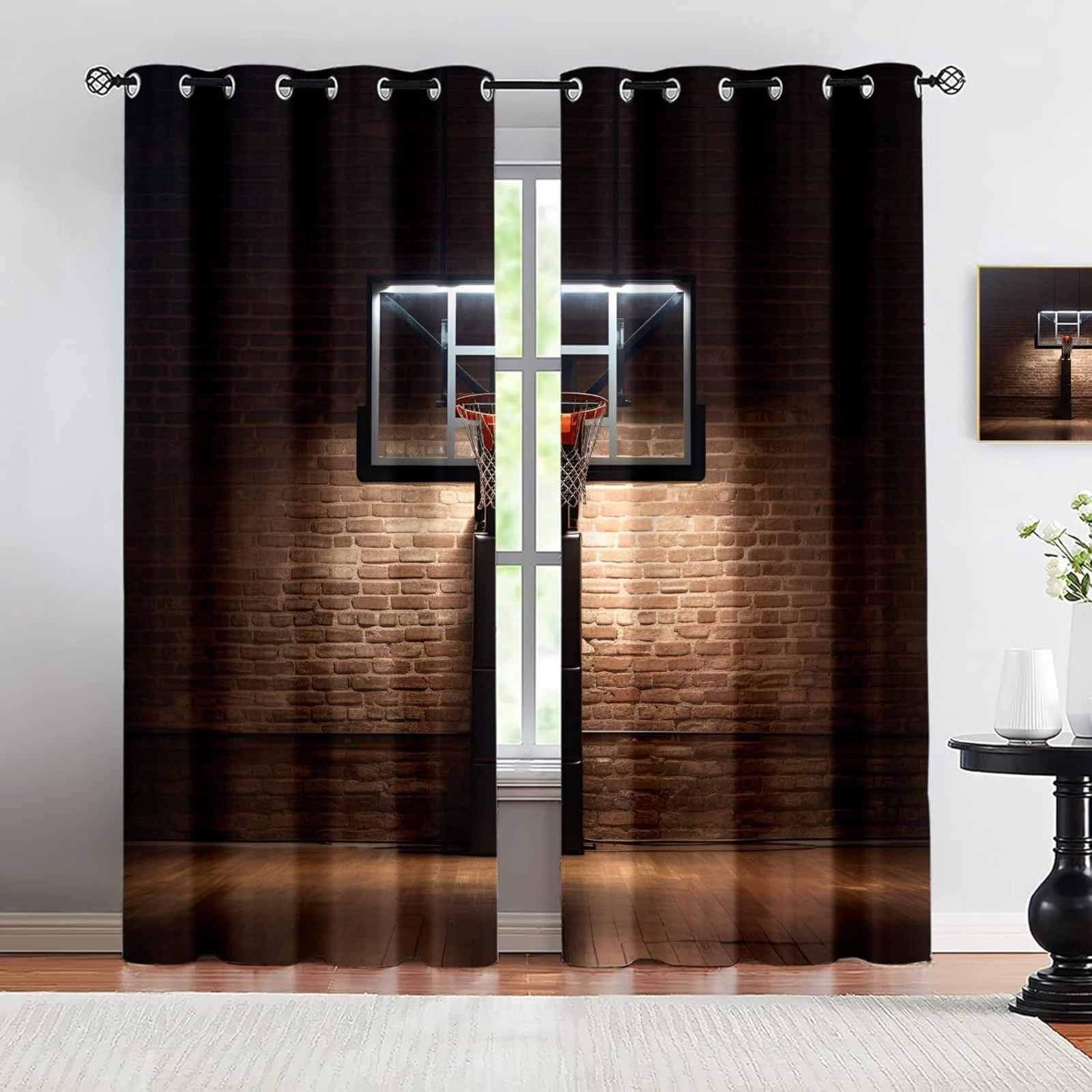 Basketball Blackout Curtains For Bedroom, Old Brick Wall Grommet ...