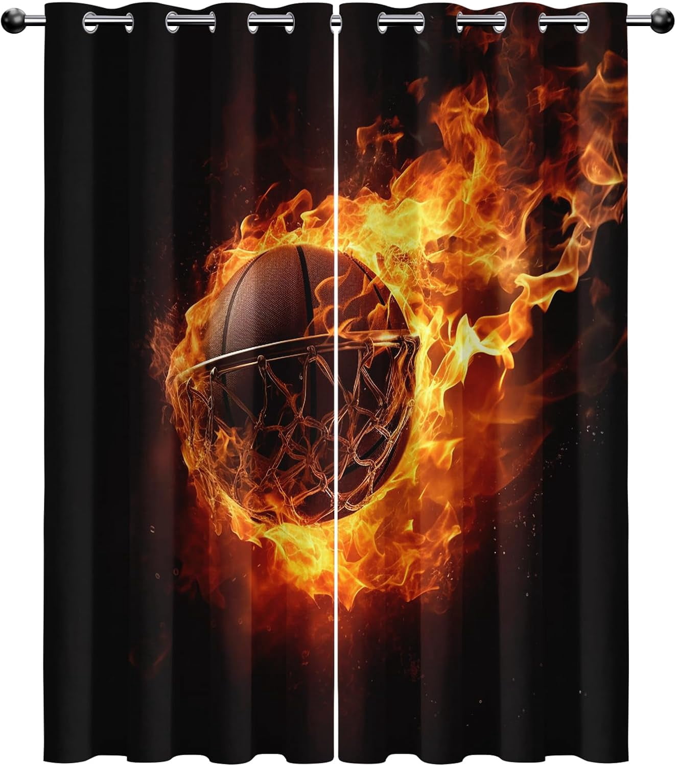 Basketball Blackout Curtains, Flame Sports Window Drapes for Bedroom ...