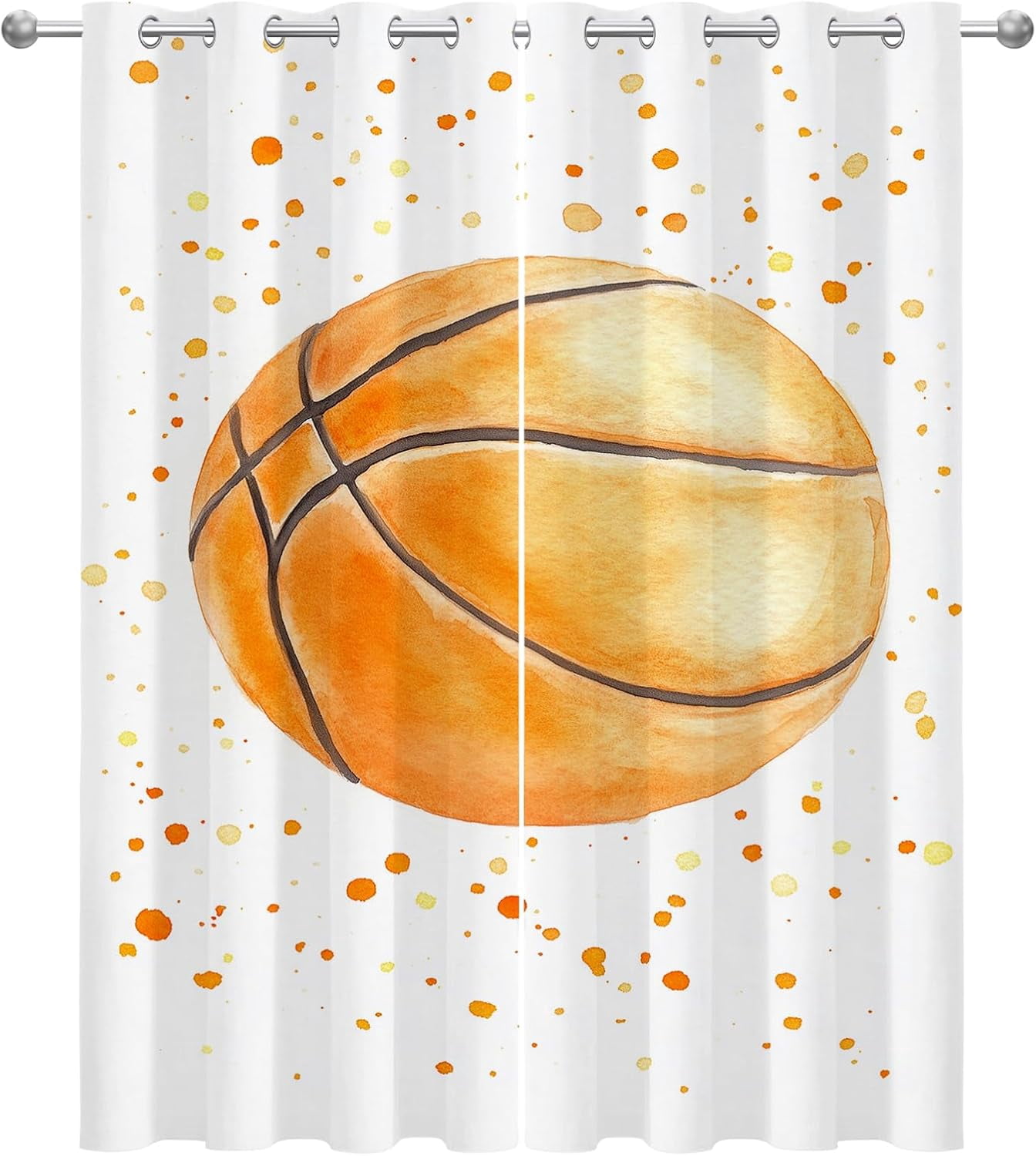 Basketball Blackout Curtains, Watercolor Sports Ball Patterned Window ...