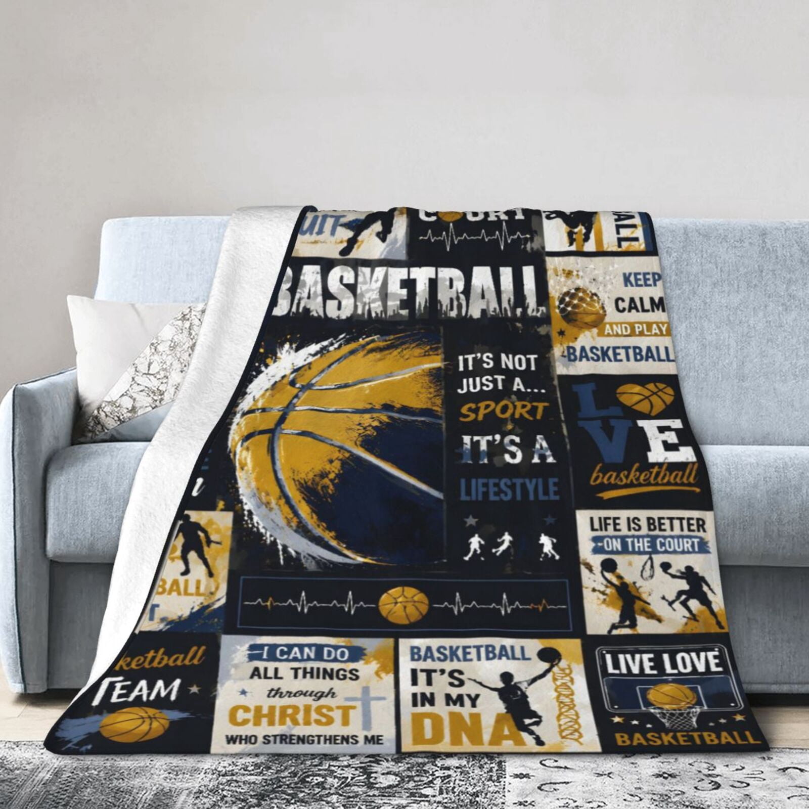 Basketball Blanket Gift Throw Blanket Navy Gold Motivational Sports ...