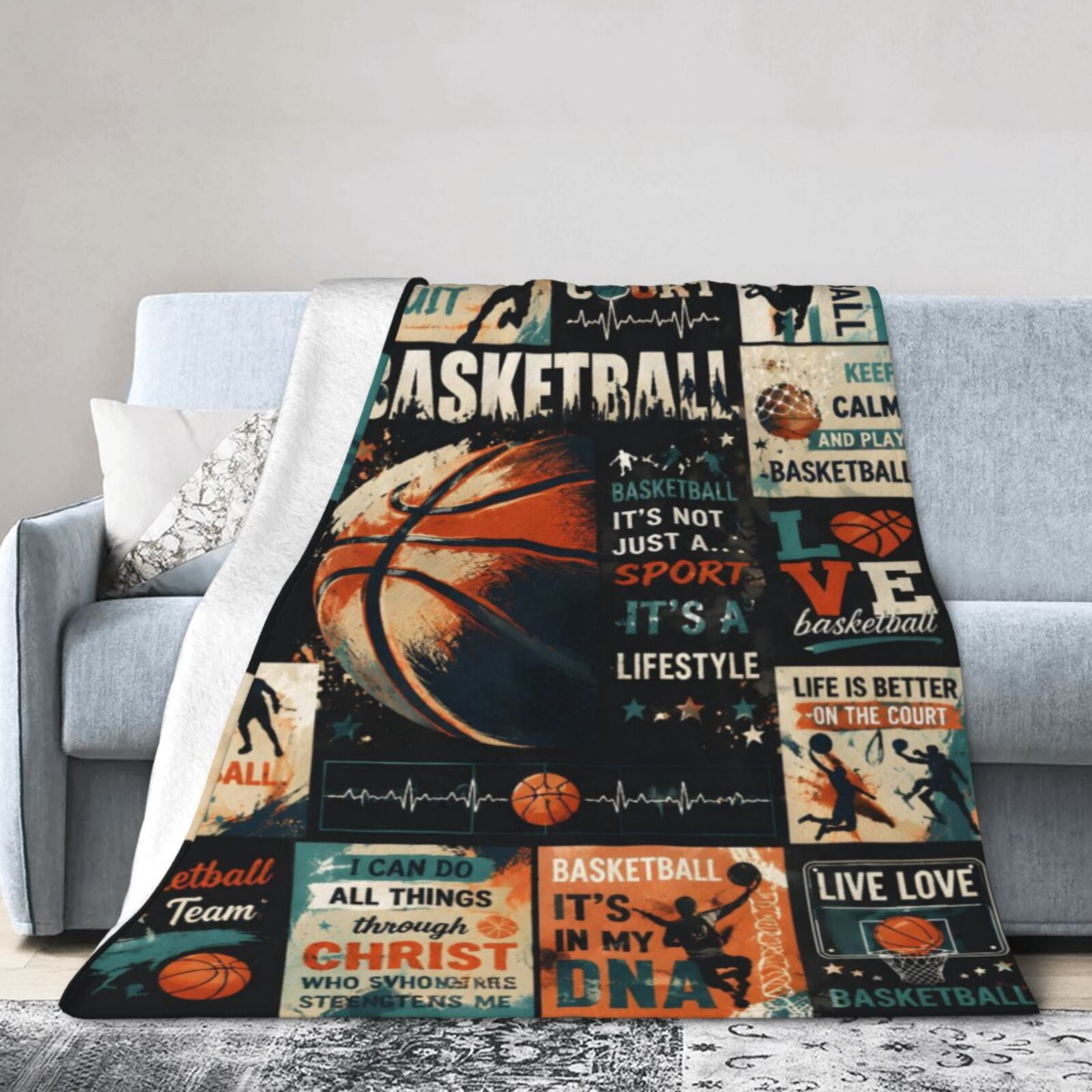 Basketball Blanket Gift Throw Blanket Teal Orange Sports Gift for Teens ...