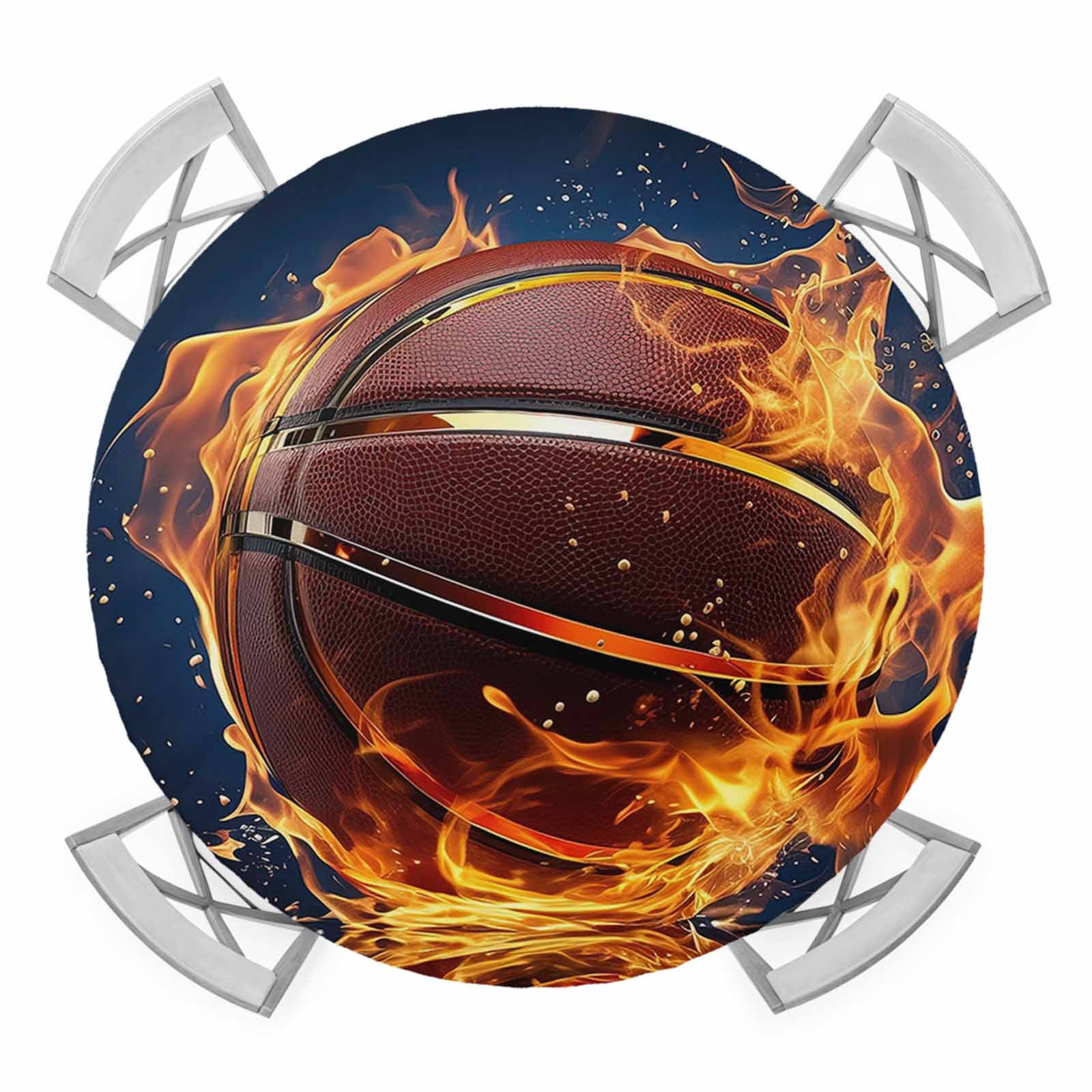 Basketball Blaze Fire Flame Elastic Fitted Round Table Cover ...