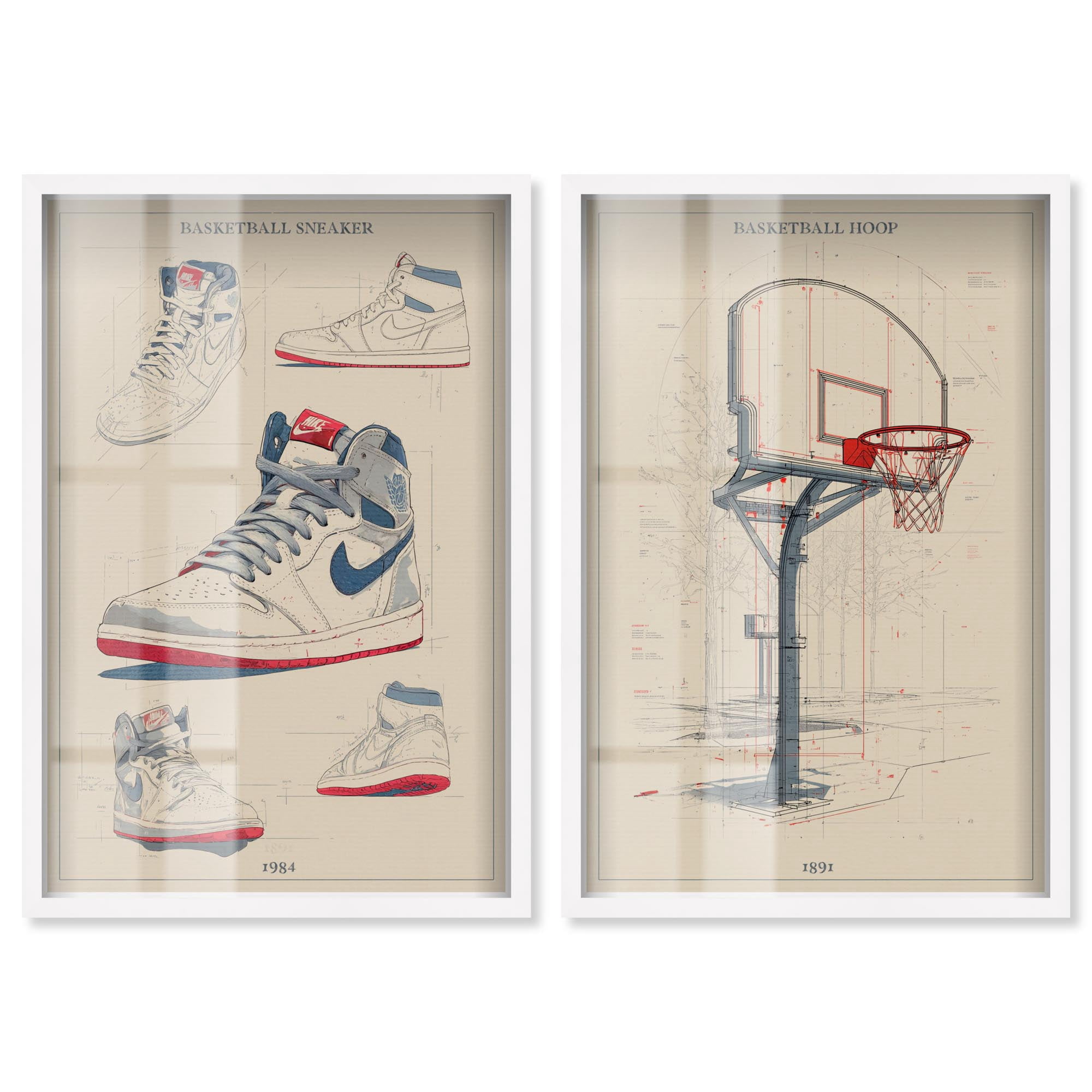 Basketball Blueprints set Shadowbox Print Sports Wall Decor Set by Art ...