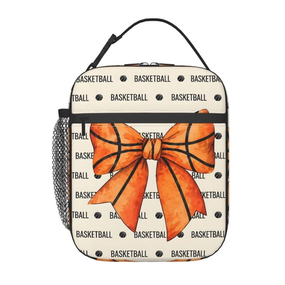 Basketball Bow Lunch Bag Reusable Thermal Lunch Box with Handle for ...