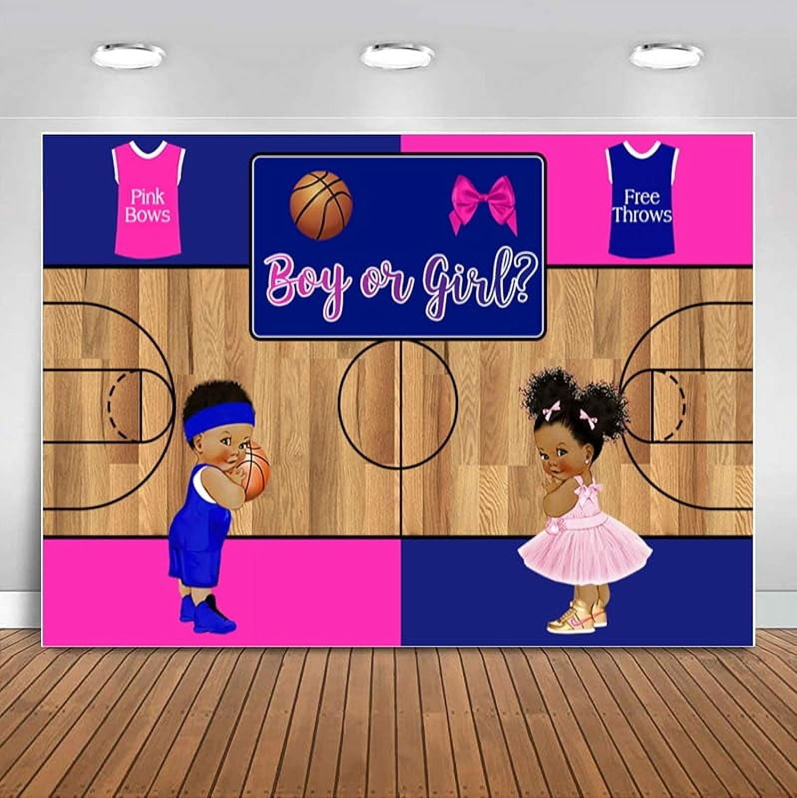 Basketball or Bows Gender Reveal Party Backdrop Free Throw Pink Bows ...