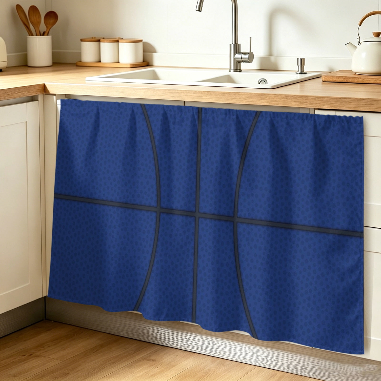 Basketball Cabinet Curtain 28"W x 51"L, Blue Abstract Black Lines Ball ...