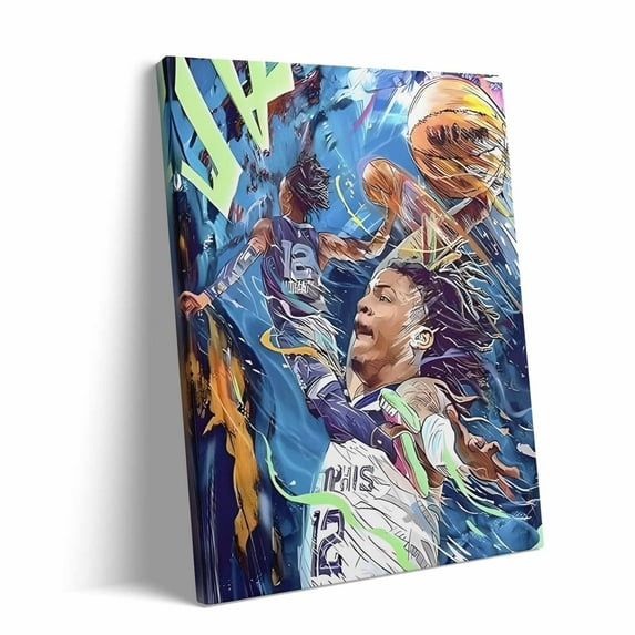 Basketball Canvas Wall Art Ja Morant Framed Poster Wall Decor Graffiti Sports Print For Kids ...