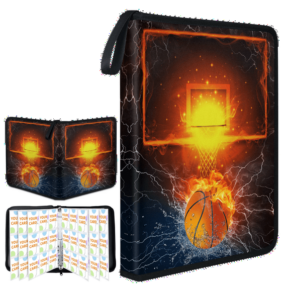 Basketball Card Binder, 4 Pocket PU Leather Trading Card Holder with ...