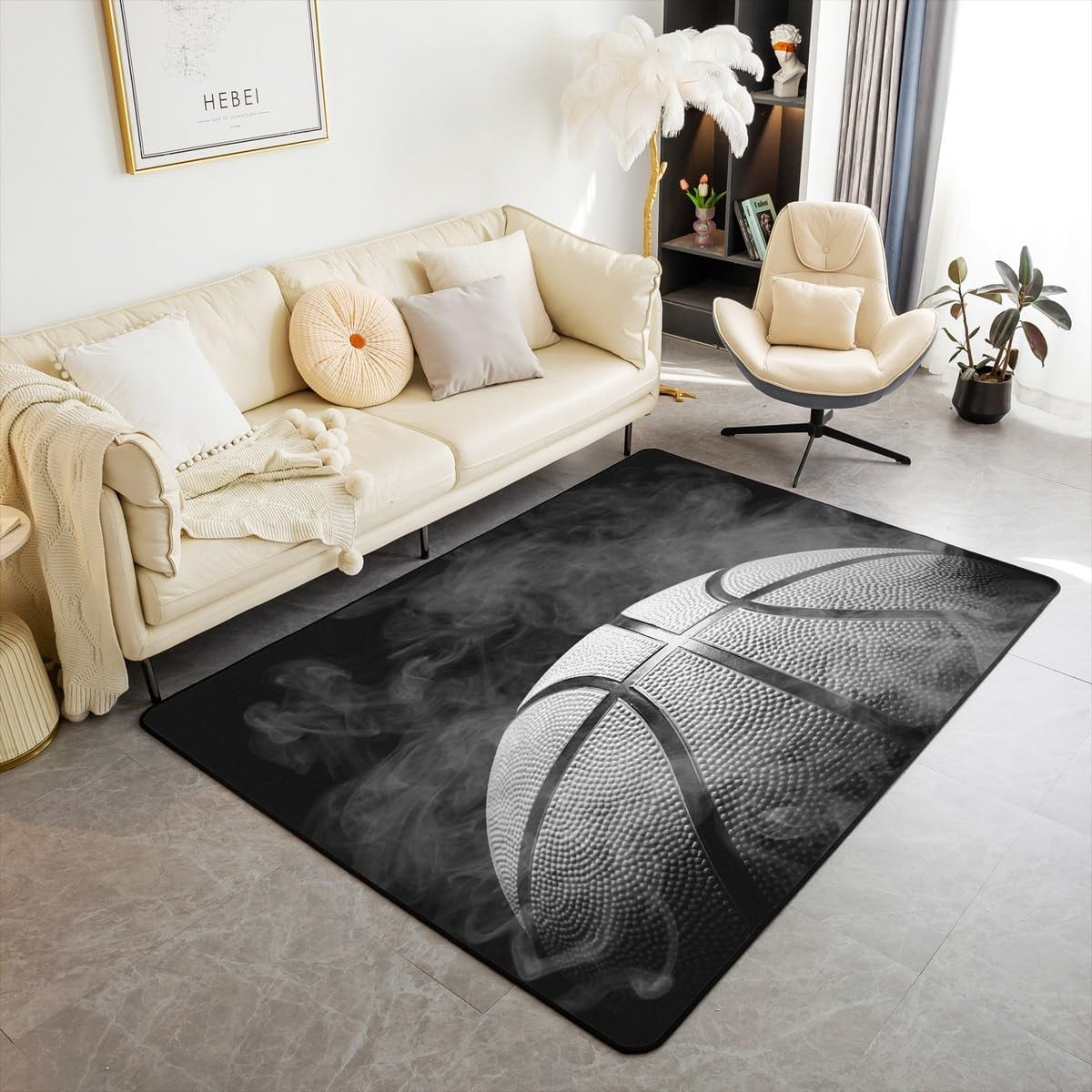 Basketball Carpet Dunk Graphic Rug Ball Sport Rectangle Area Rugs for ...