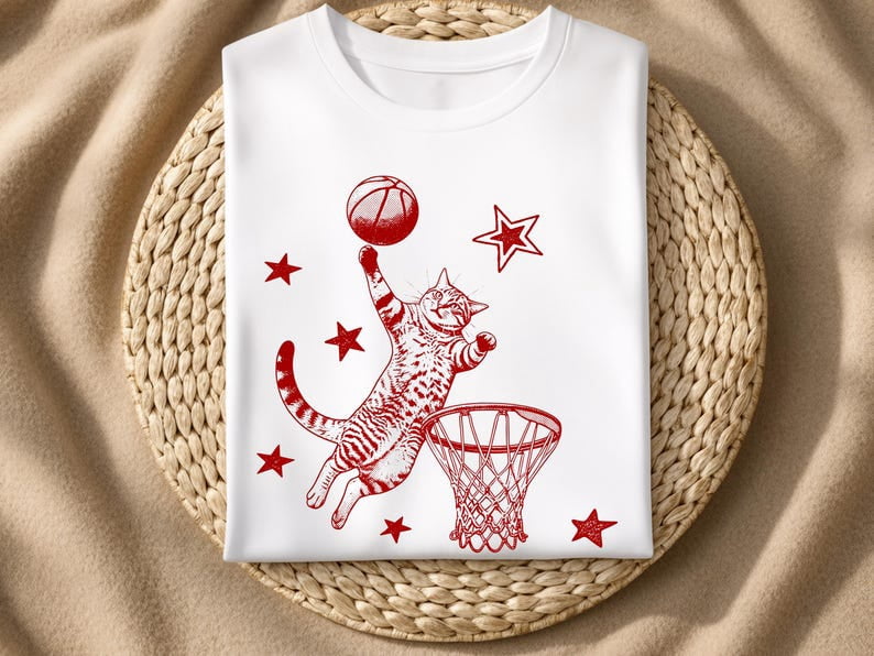 Basketball Cat Shirt, Vintage Y2K Retro Sports Graphic Tee, 90s Style ...