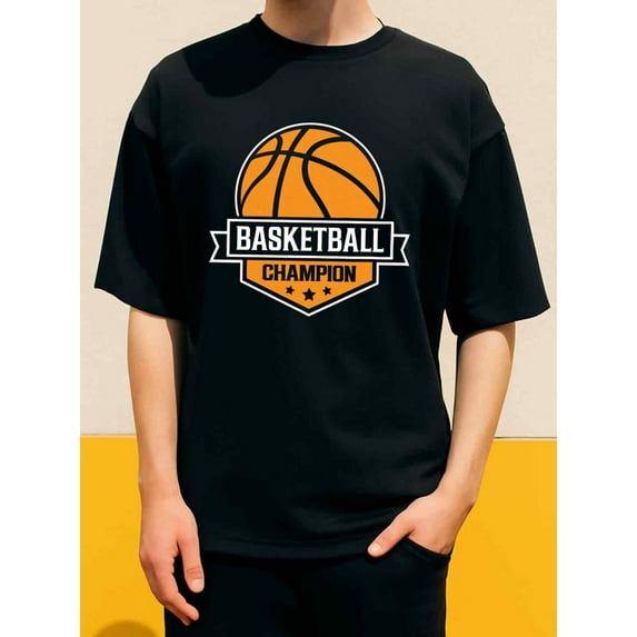 Basketball Champ Tee men's Exercise 180G 100% Cotton black basketball ...