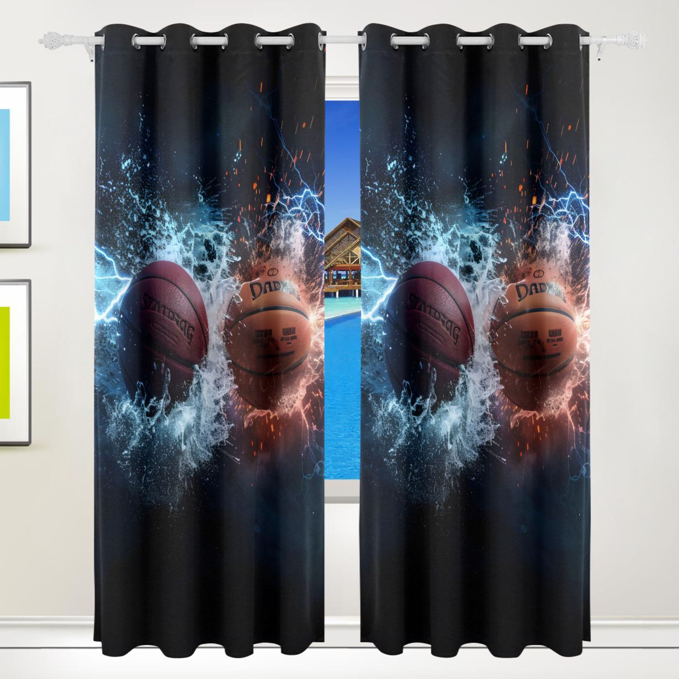 Basketball Clashing Blackout Curtains 84 inch Length 2 Panels Grommet ...