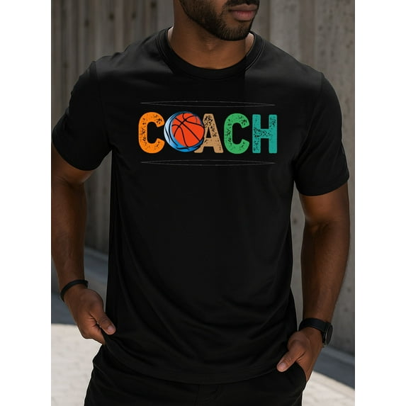 Basketball Coach Tee mens Exercise 180G 100% Cotton black basketball ...