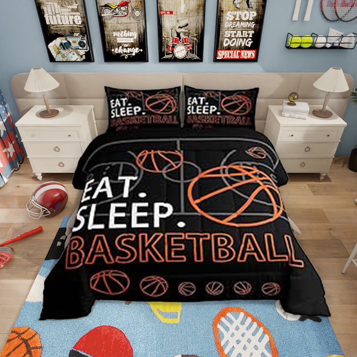 Basketball Comforter Set Black Orange Bedding Set Basketball Pattern ...
