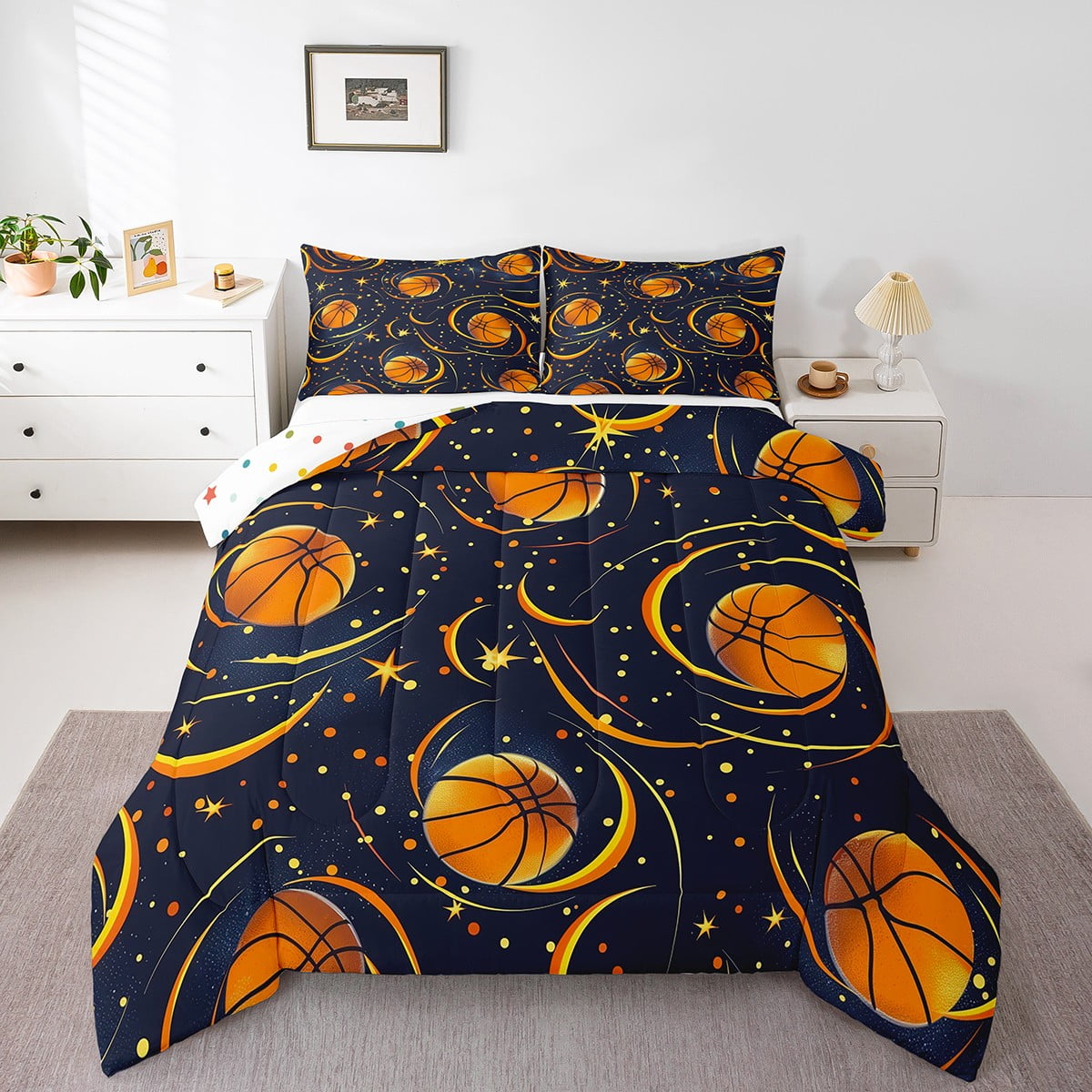 Basketball Comforter Set Queen Size Sports Bedding Sets Teen Basketball Game Themed Bedding ...