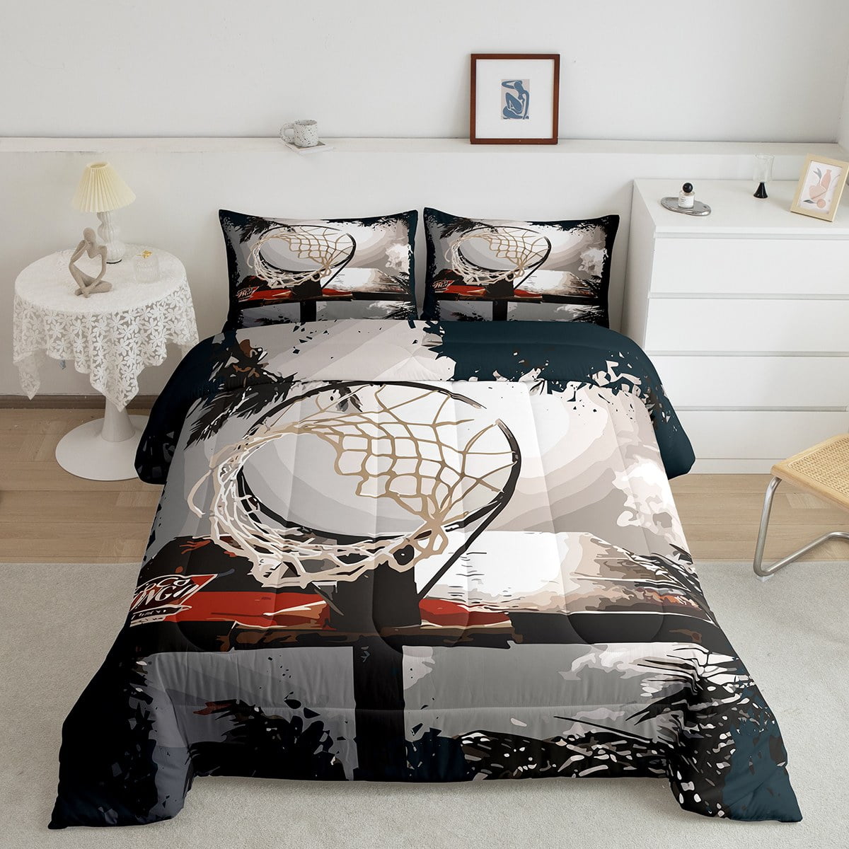 Basketball Comforter Set Sports Theme Bedding Queen Size, Watercolor ...