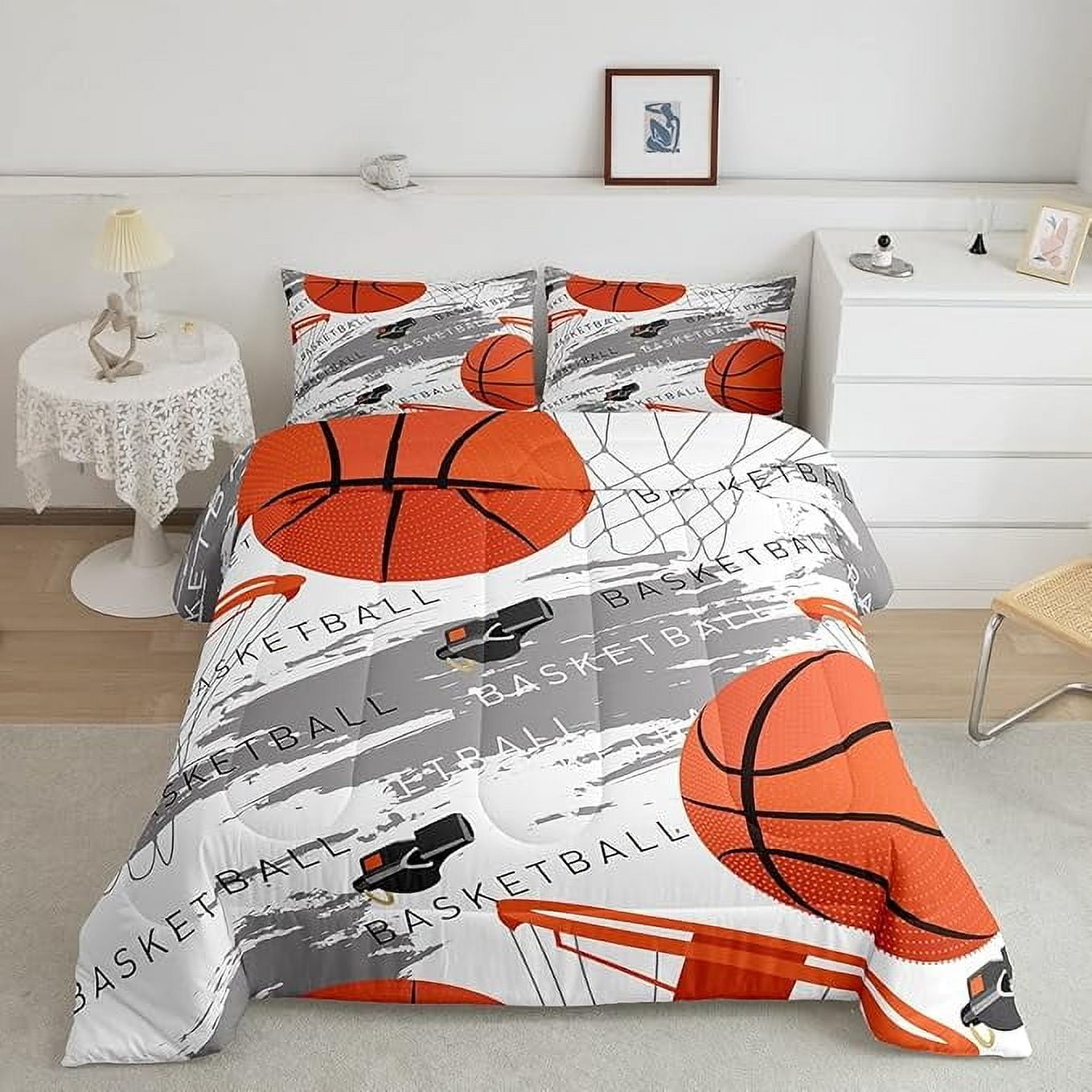 Basketball Comforter Set Toddler Size Orange Basketball Print Bedding ...
