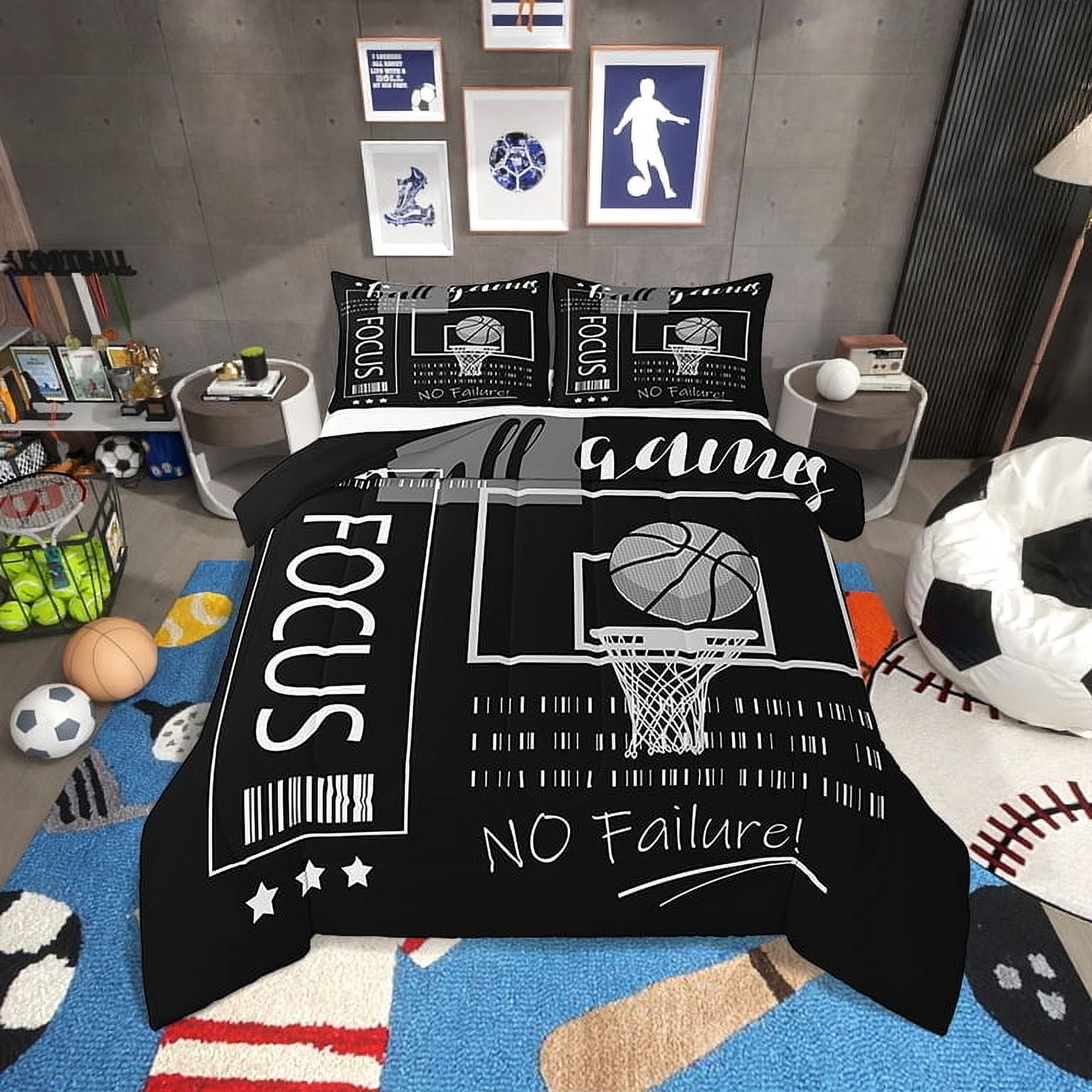 Basketball Comforter Set Basketball Court Bedding Set,Black White ...