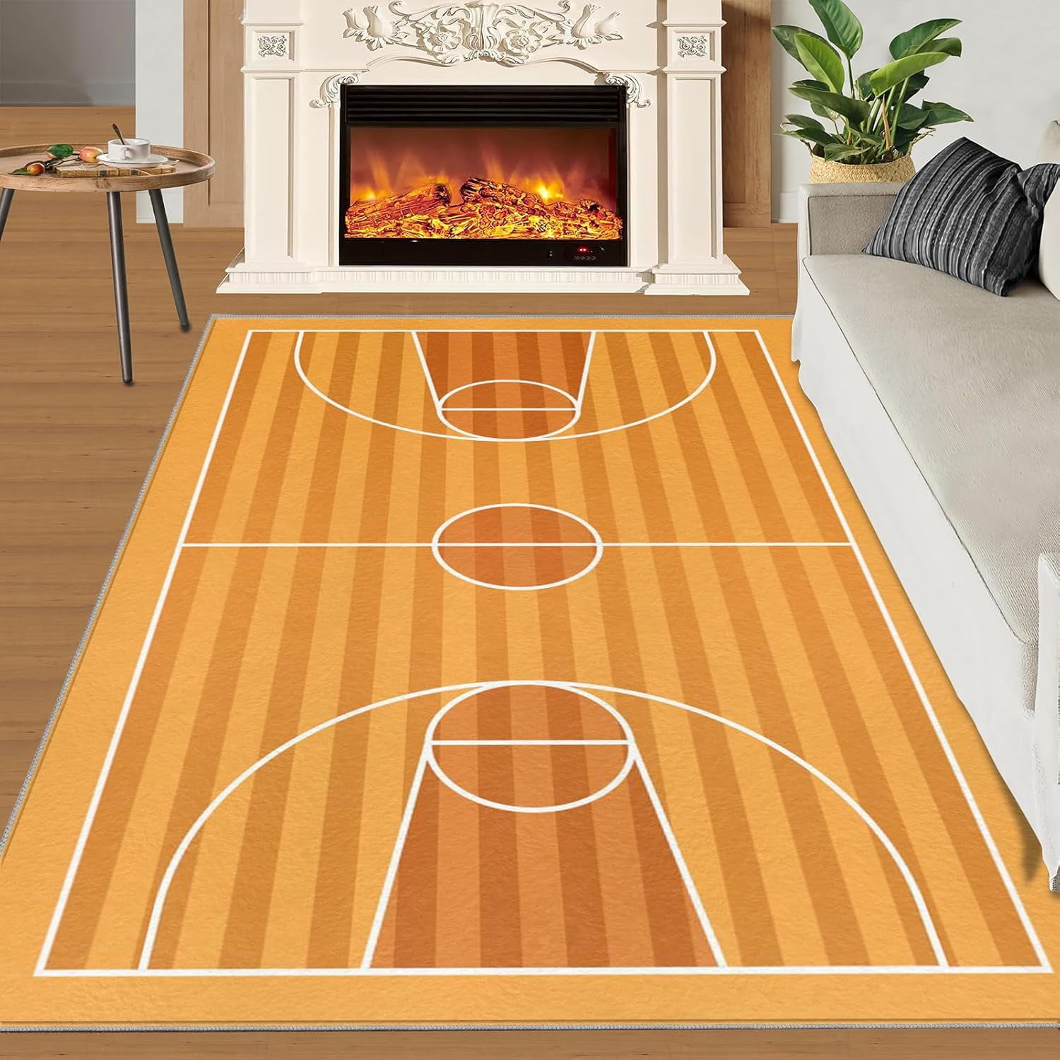 Basketball Court Area Rug, Modern Basketball Field Print Rugs for ...
