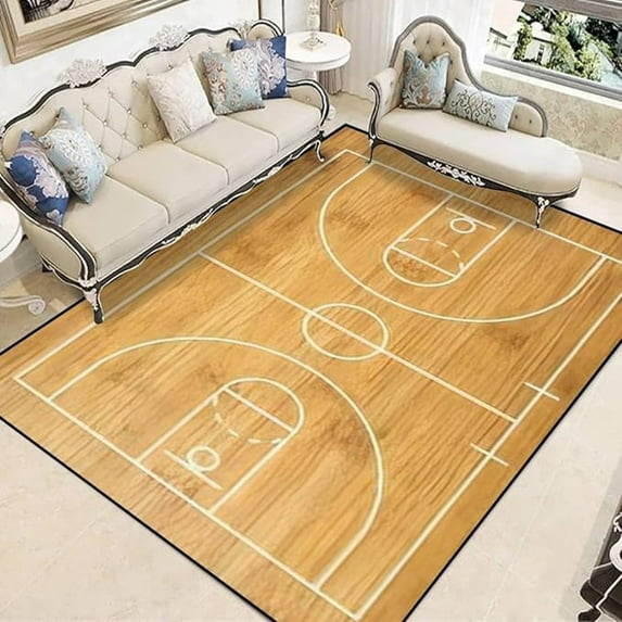 Basketball Court Area Rugs, Floor Wood Texture Indoor Non-Slip Kids Rug ...