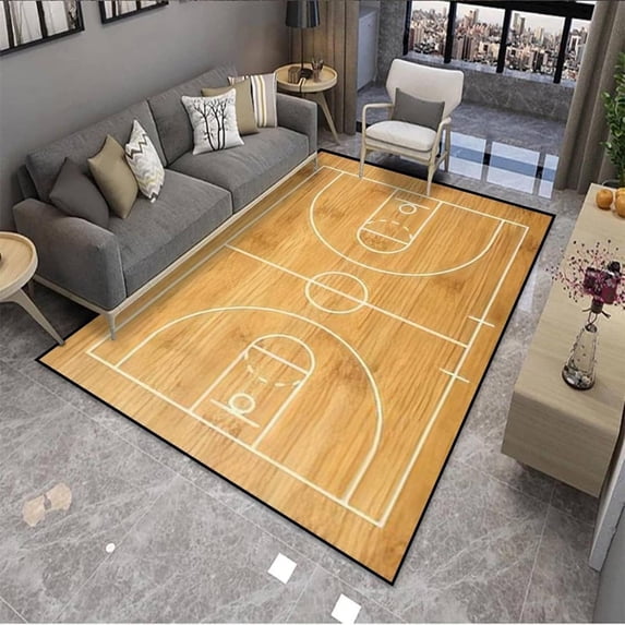 Basketball Court Area Rugs Floor Wood Texture Indoor Non Slip Rug Easy ...
