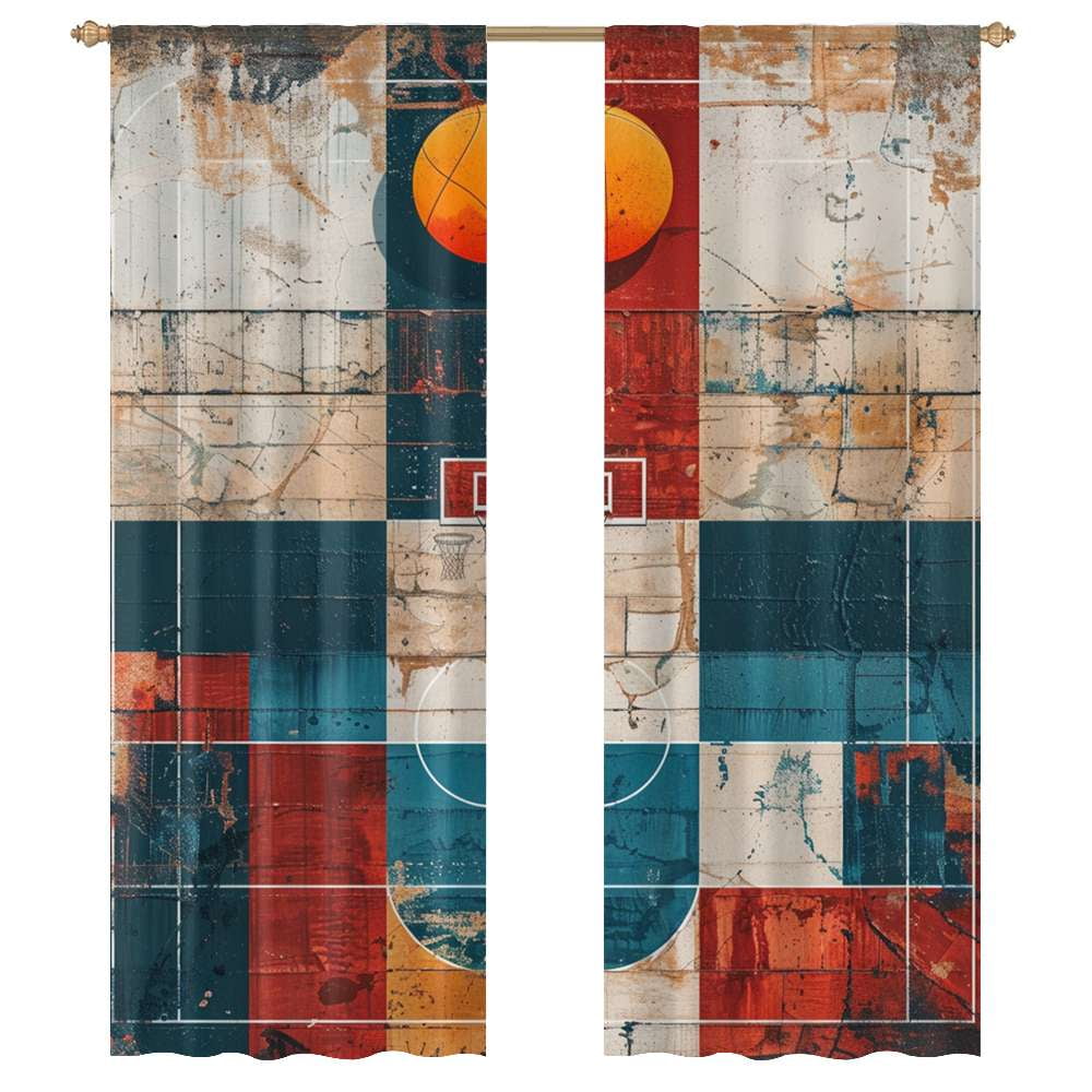 Basketball Court Art Modern Tulle Window Curtains for Living Room ...