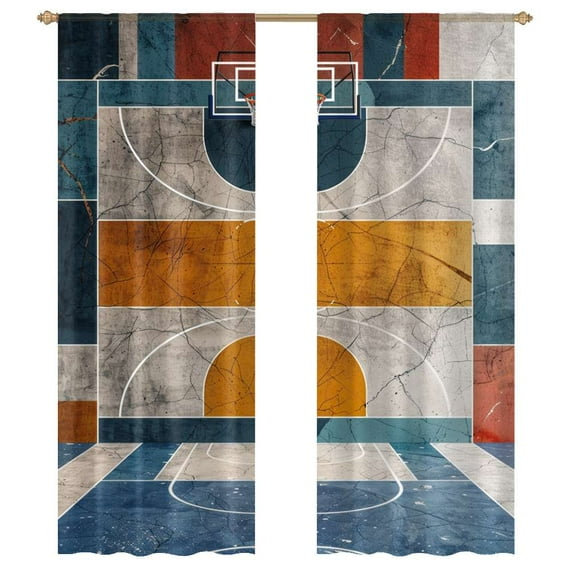 Basketball Court Art Modern Tulle Window Curtains for Living Room ...