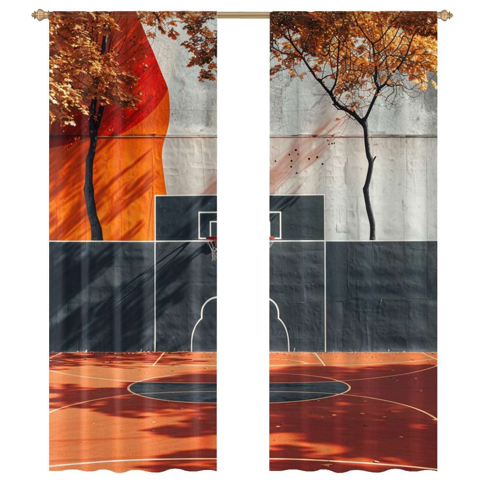 Basketball Court Art Modern Tulle Window Curtains for Living Room ...