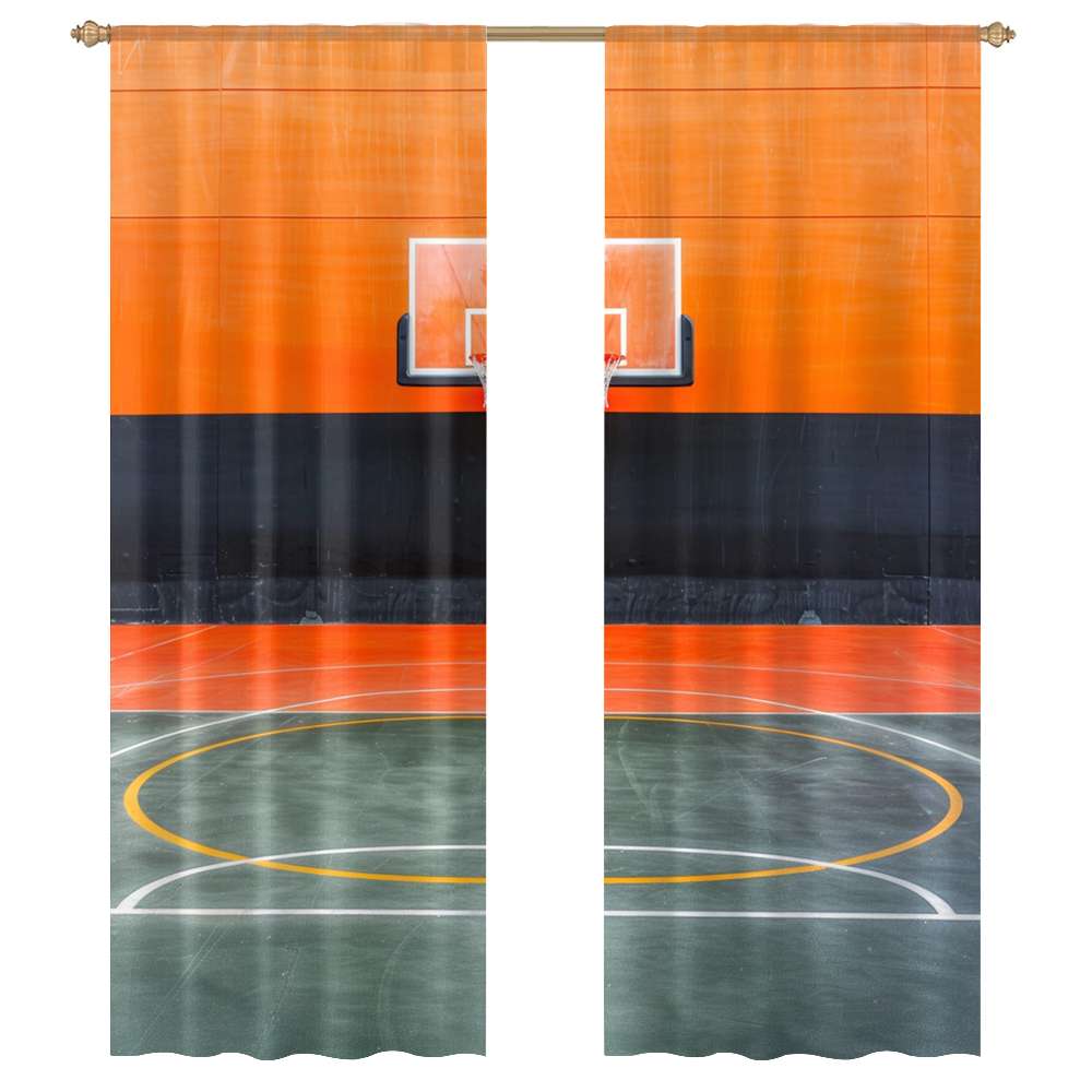 Basketball Court Art Sheer Voile Curtain Window Tulle Curtains For ...