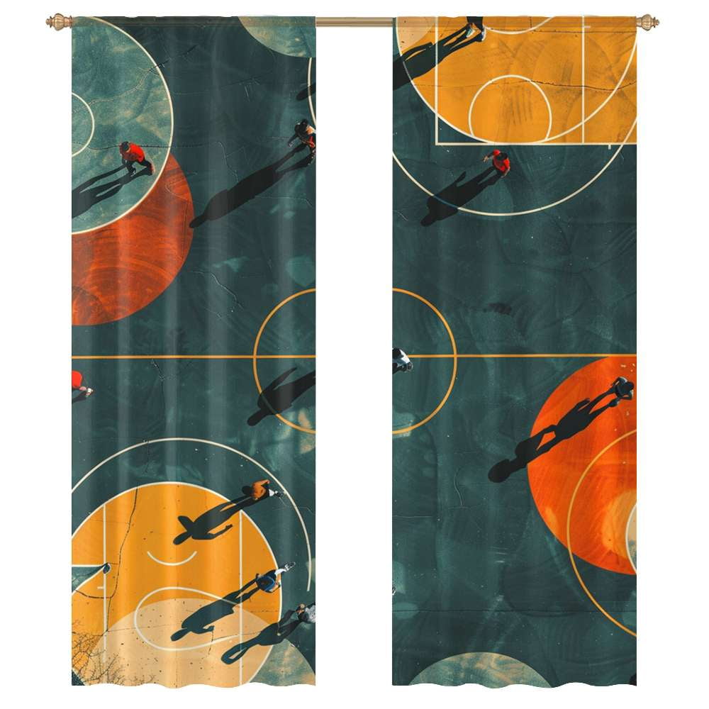 Basketball Court Art Sheer Voile Curtain Window Tulle Curtains For ...