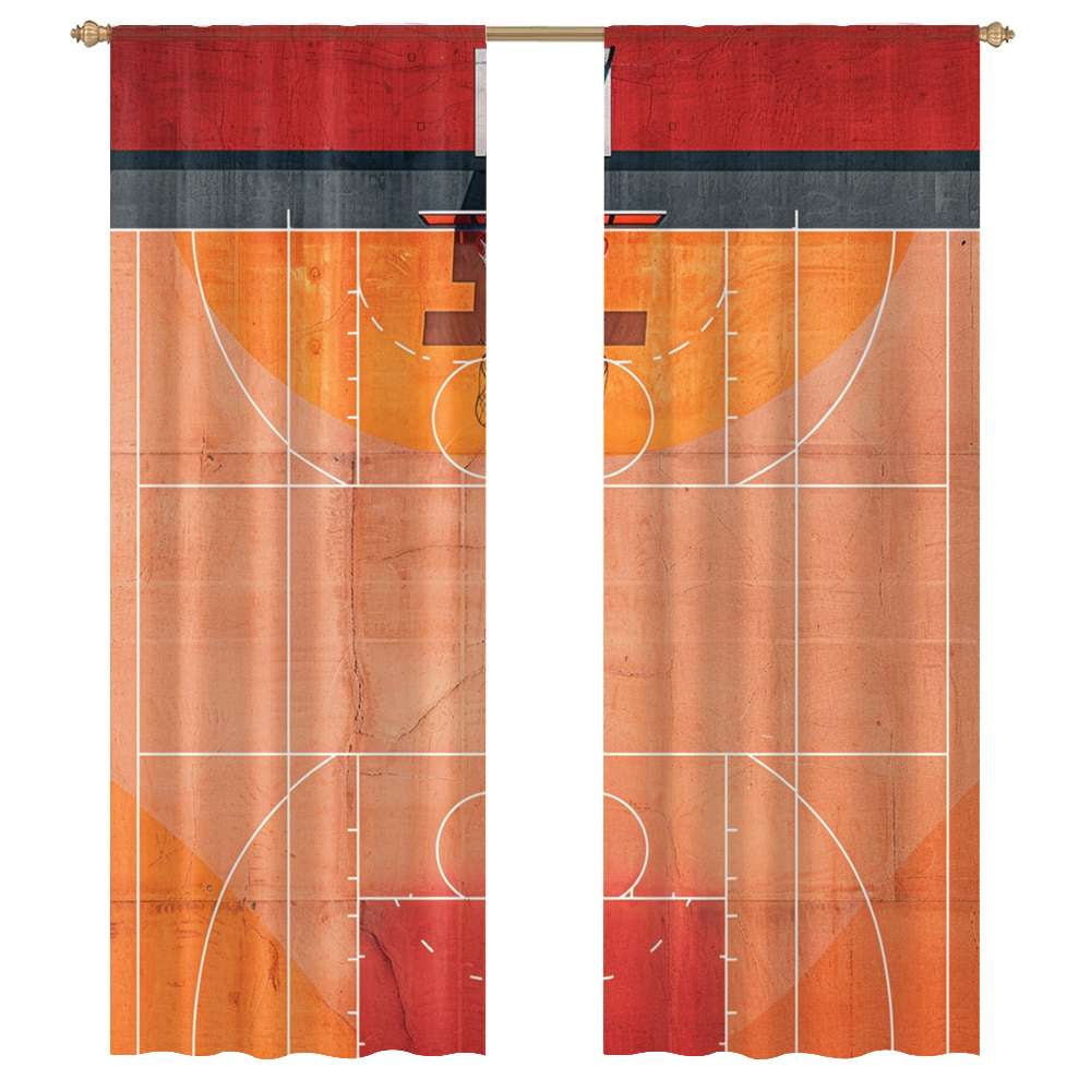 Basketball Court Art Sheer Voile Curtain Window Tulle Curtains For ...