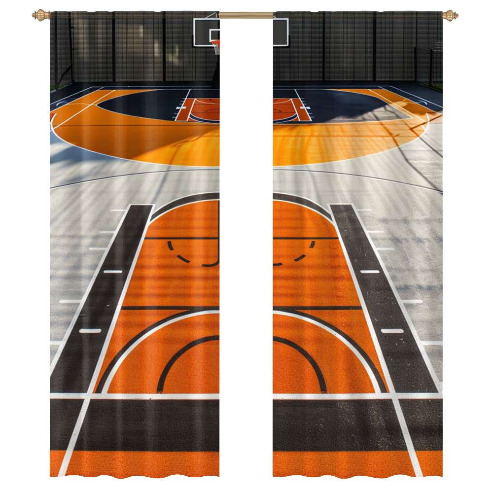 Basketball Court Art Sheer Window Curtains for Living Room Kitchen ...