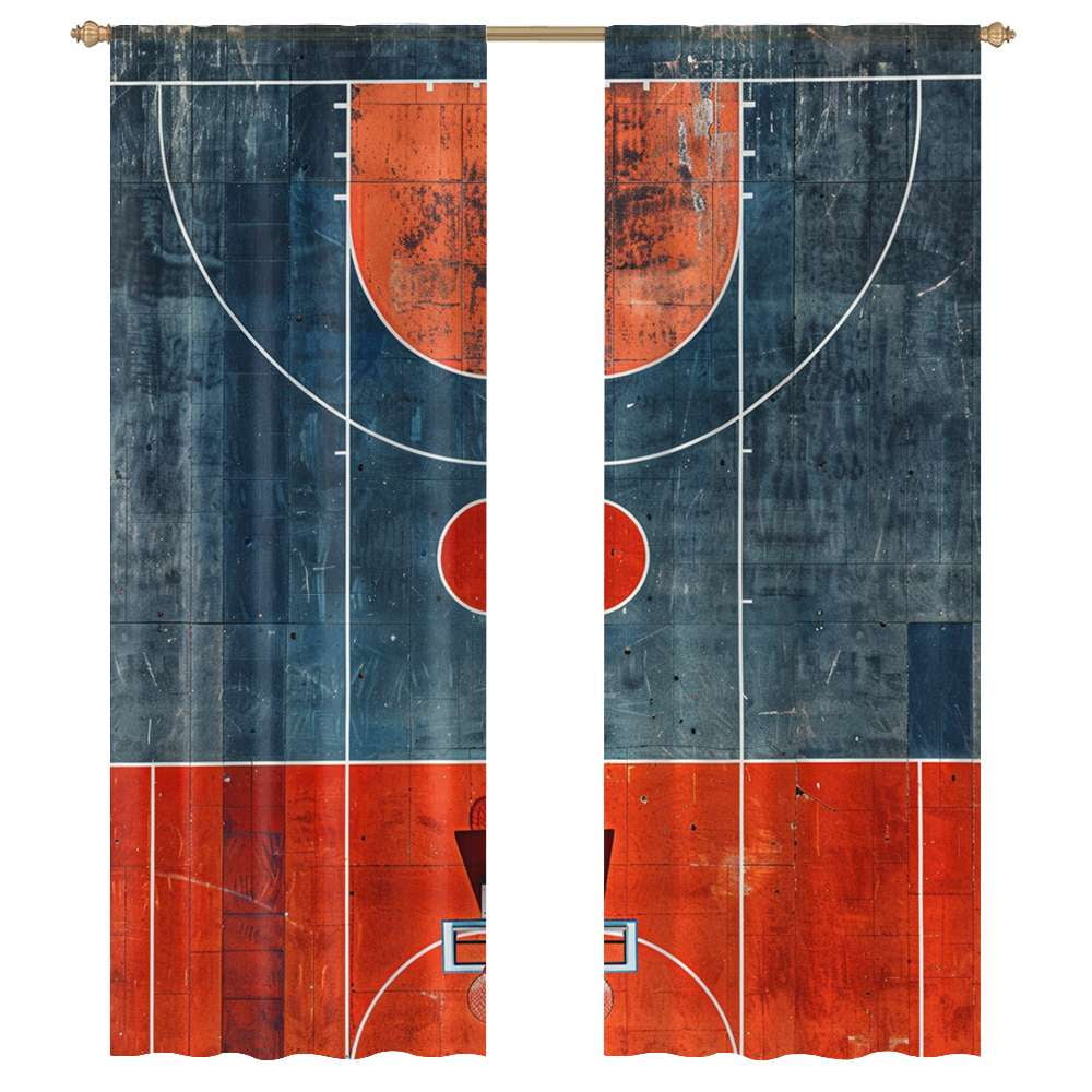 Basketball Court Art Tulle Curtains For Living Room Chiffon Sheer Voile ...