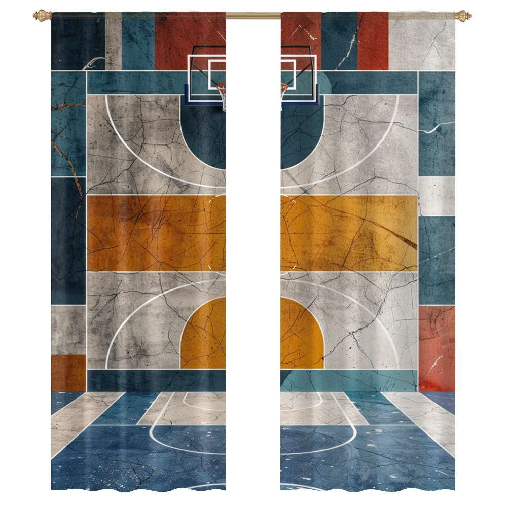 Basketball Court Art Tulle Curtains For Living Room Chiffon Sheer Voile ...