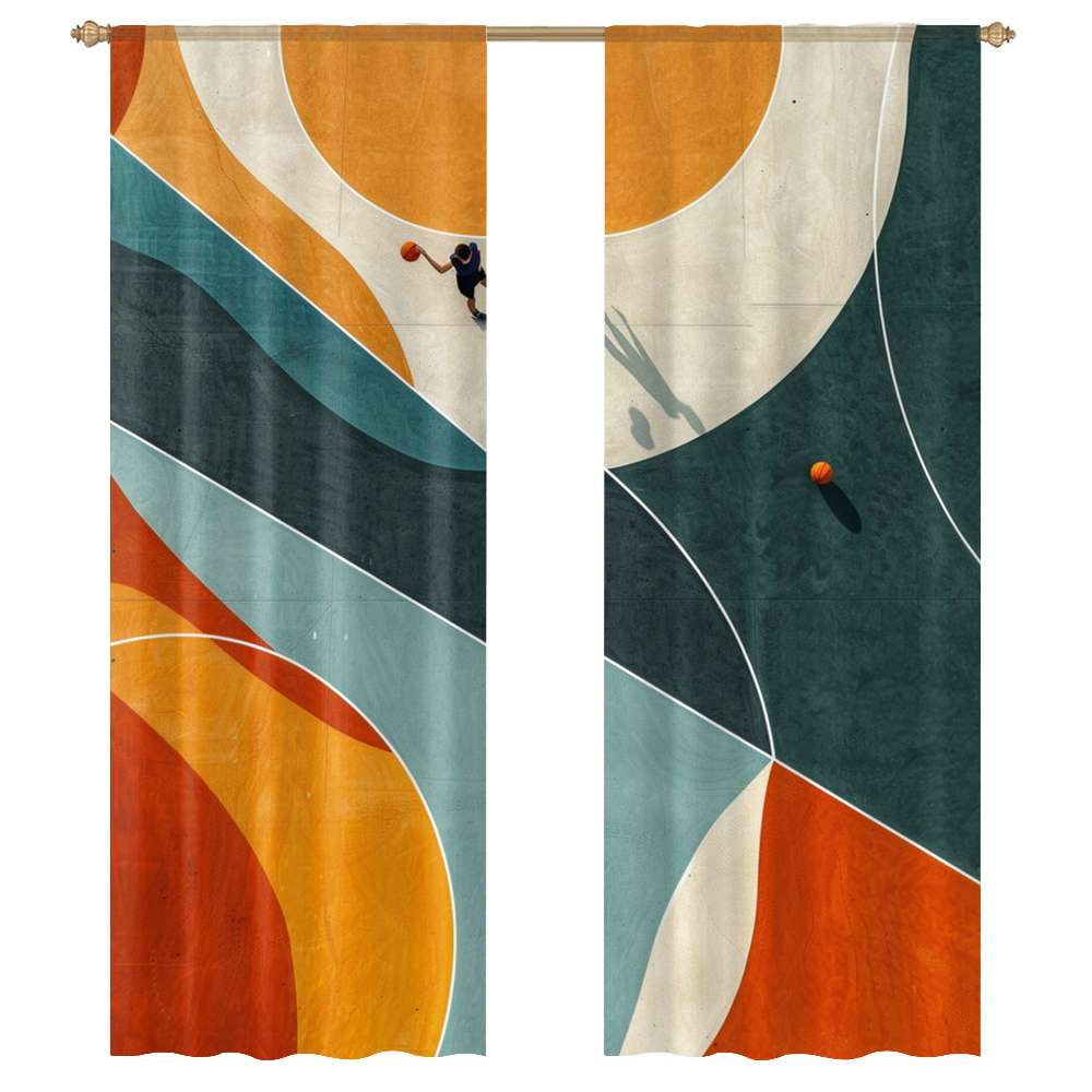 Basketball Court Art Tulle Curtains For Living Room Chiffon Sheer Voile ...
