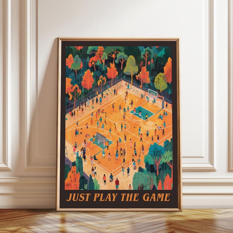Basketball Court Autumn Community Sports Illustration Wall Art Print ...