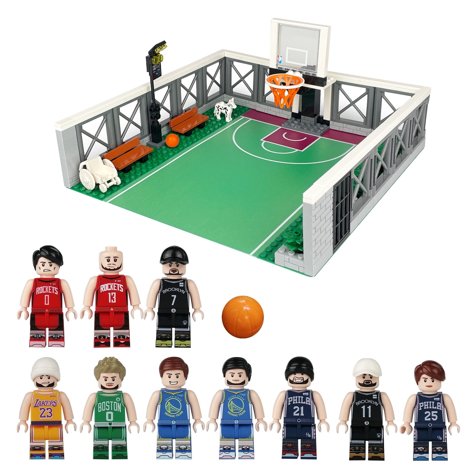 Basketball Court Building Block Set, Half Court, with 10 Sport Figures ...