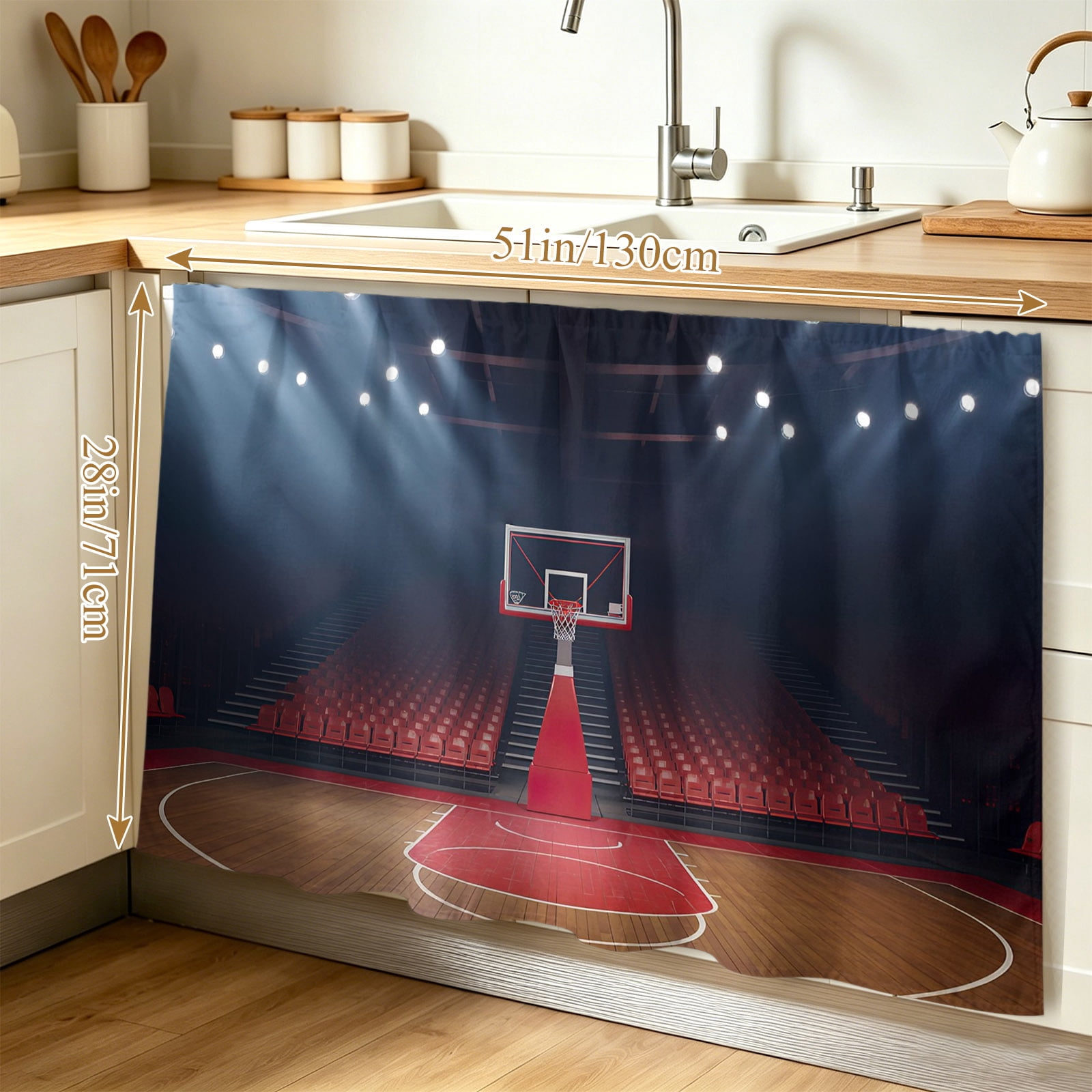 Basketball Court Cabinet Curtain 28"W x 51"L, Indoor Sports Field Scene ...