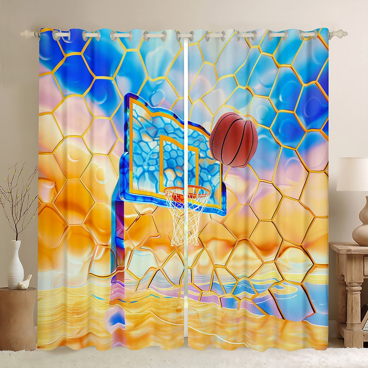 Basketball Court Curtains Sports Themed 30%-50% Blackout Curtains ...