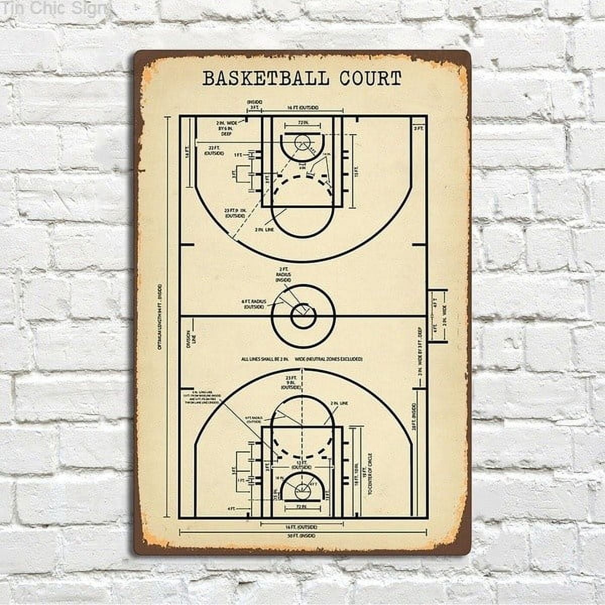 Basketball Court Diagram Vintage Metal Tin Sign Pin Up Metal Sign Wall ...