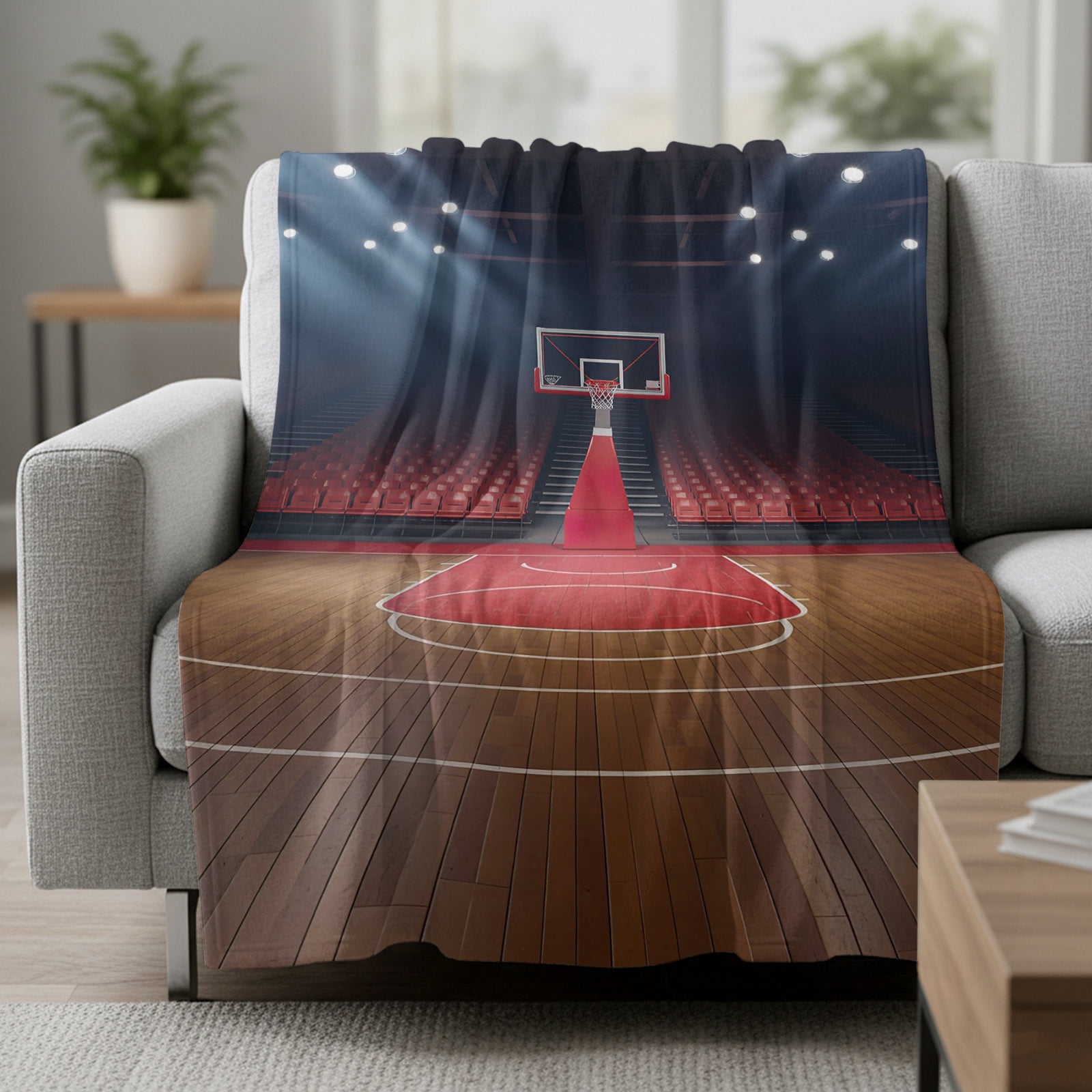 Basketball Court Fleece Throw Blanket Indoor Gym Scene Sport Sports ...