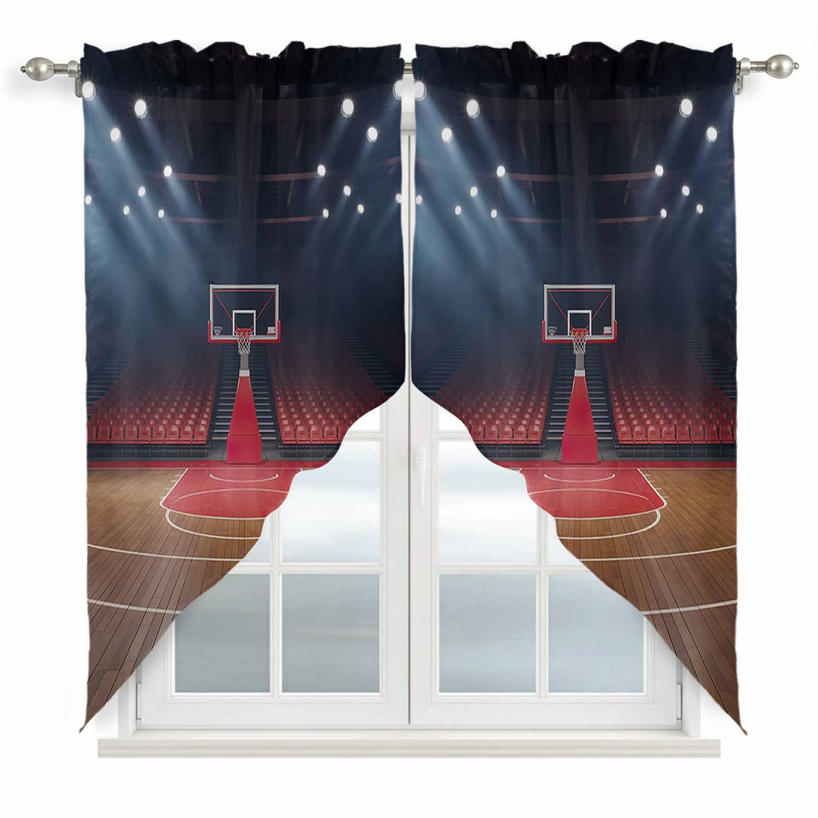 Basketball Court Kitchen Window Curtains, Swag Curtains Valance for ...