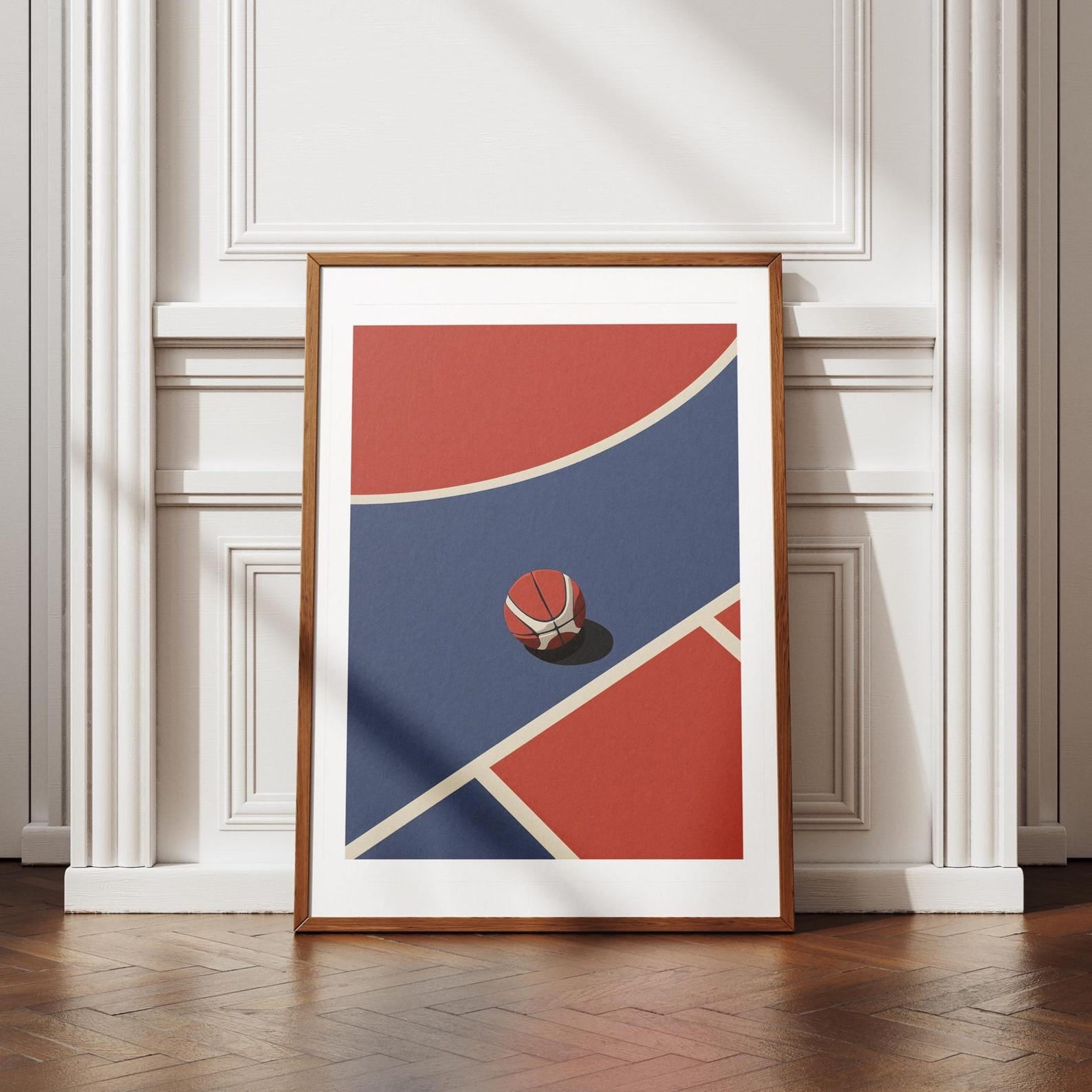 Basketball Court Lines and Ball Illustration, Athletic Room Wall Art ...